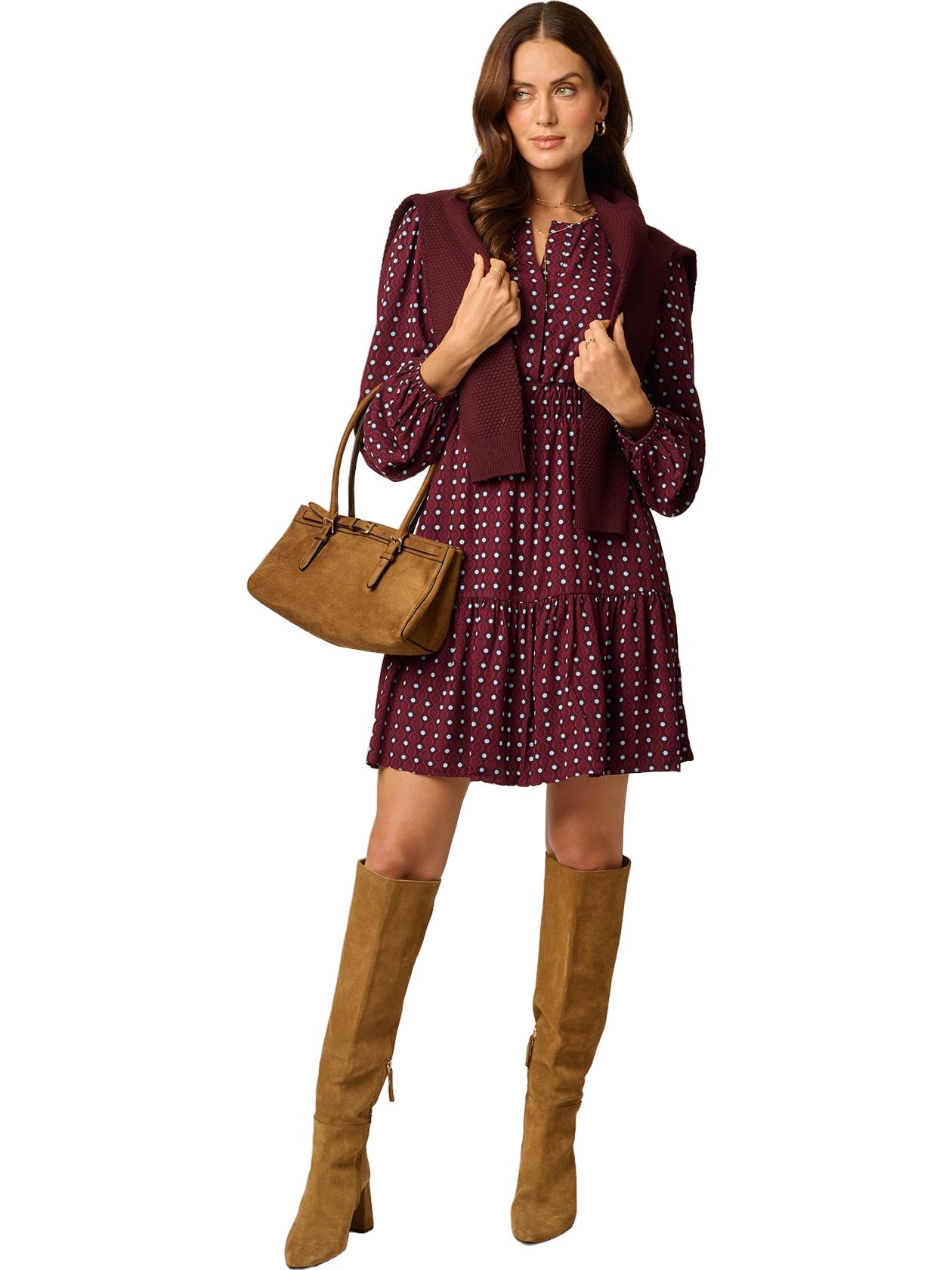 ADRIANNA PAPELL Adrianna Papell Long Sleeve Geo Printed Sophia Dress